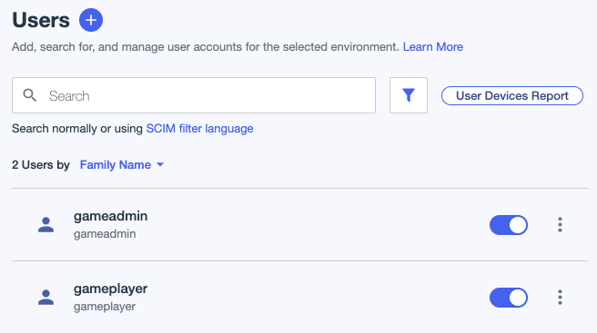 Adding player and admin users for the Meme Game | PingOne